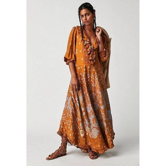 Free People | Dresses | New Free People Talsey Ruffled Floral Maxi ...